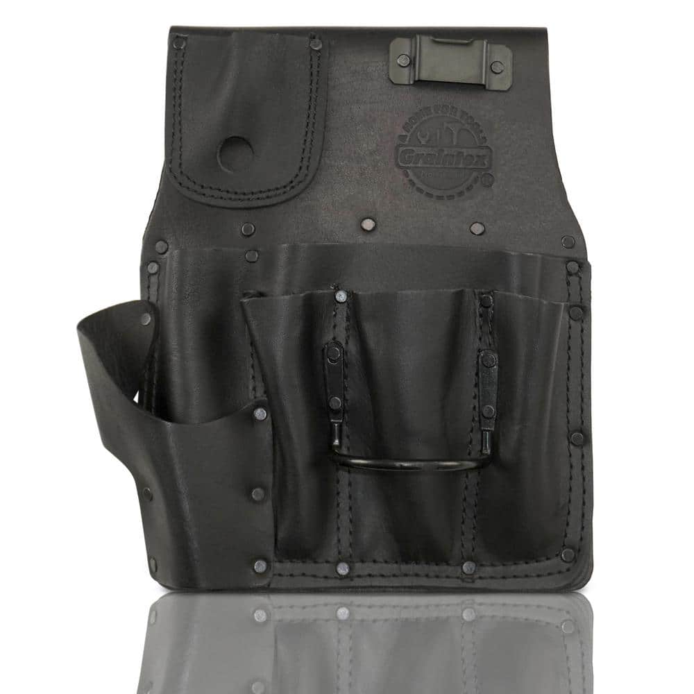 Graintex 6-Pocket Black Top Grain Leather Right Handed Drywall Pouch ...