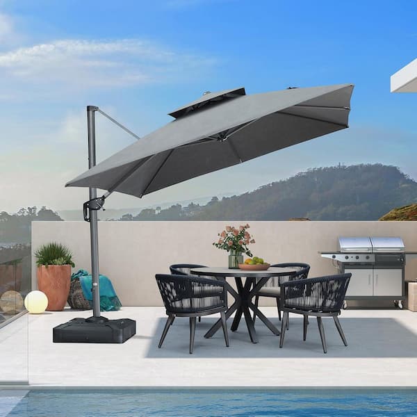 PURPLE LEAF 10 ft. Square Sunbrella Double Top Aluminum 360° Rotation ...