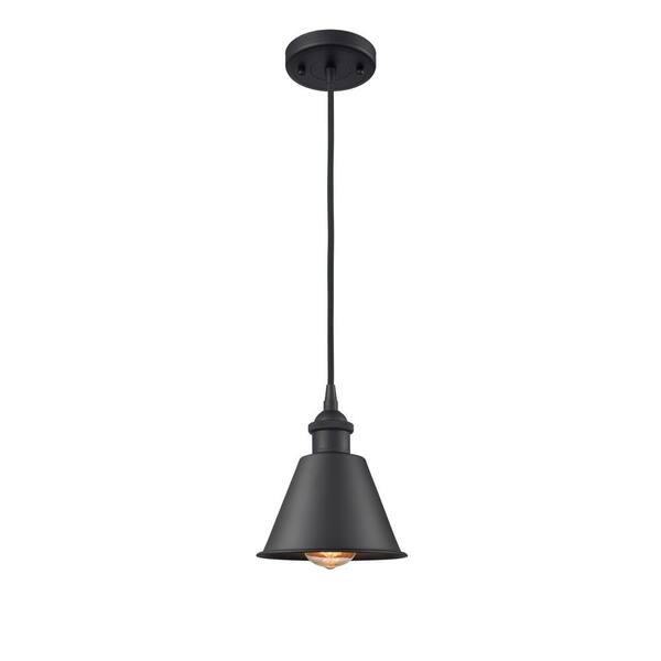 Innovations Smithfield 100-Watt 1-Light Matte Black Shaded Mini Pendant ...