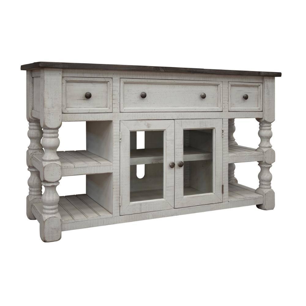 Benjara 60 in. Ivory and Gray Wood TV Stand Fits TVs up to 75 in. with ...