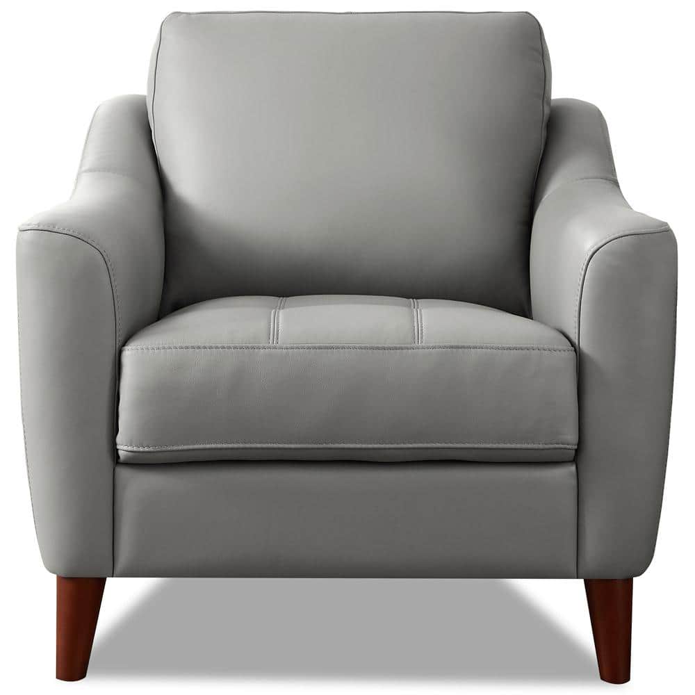 Hydeline Ersa Silver Gray Top Grain Leather Arm Chair with Memory Foam ...
