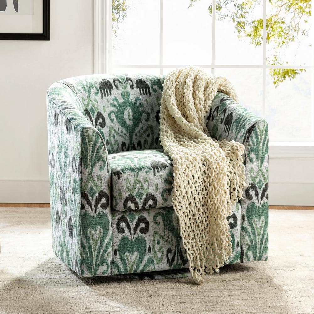 ARTFUL LIVING DESIGN Antonia Green Barrel Chair with Metal Swivel Base ...