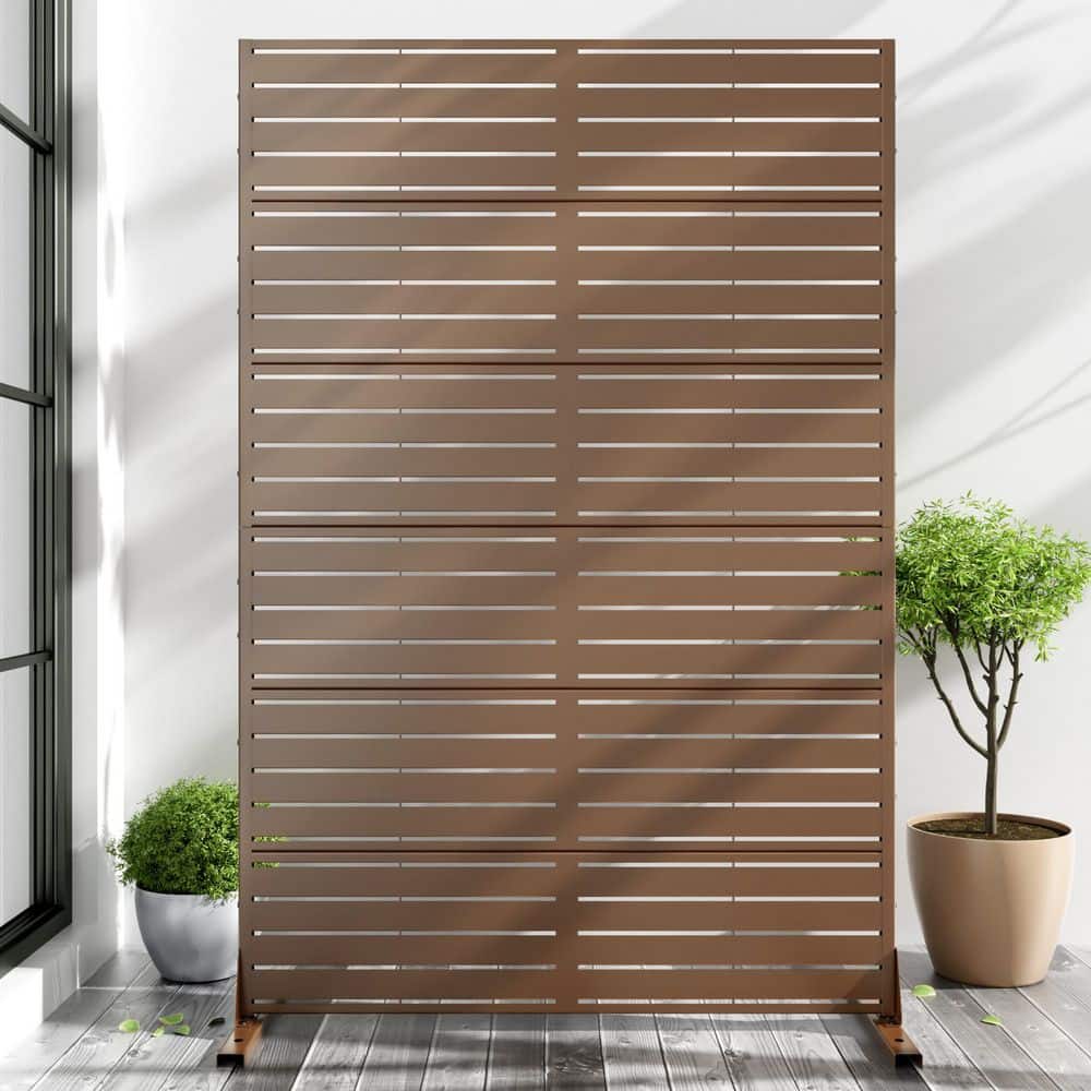Lirago 72 in. x 47 in. Brown Privacy Screen Galvanized Freestanding ...