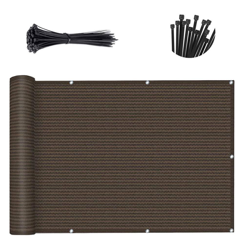 Angel Sar 3 ft. x 10 ft. Heavy Duty Brown Balcony Privacy Screen Fence ...