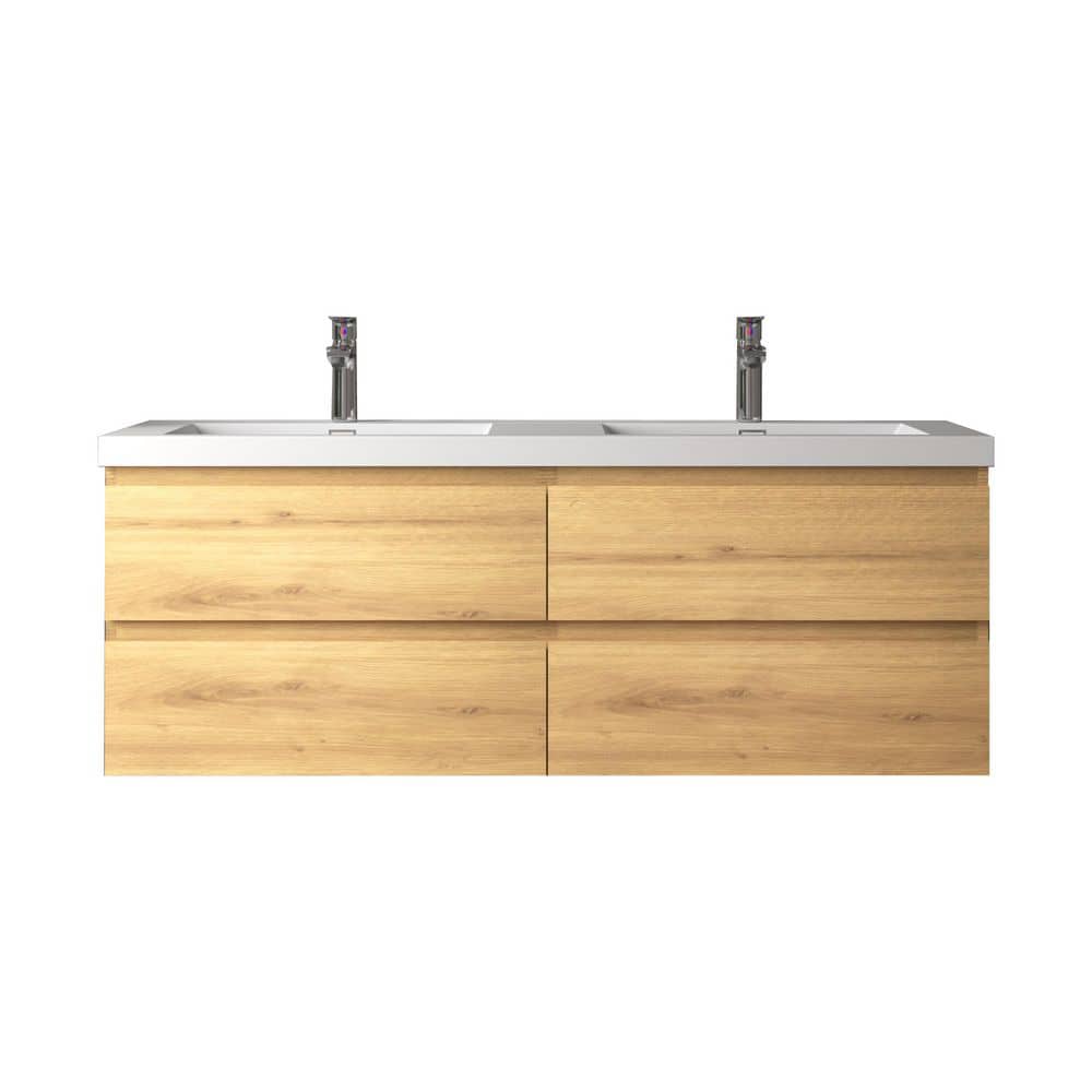 TONA Angela 60 in. Double A. Oak Bath Vanity Wall-Mounted Floating ...