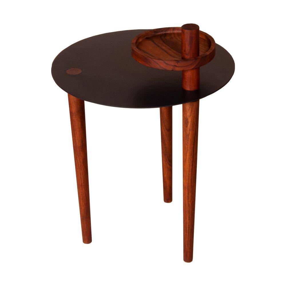 18 in. W Brown and Black Metal Round Top Side Table | Ubuy Nepal