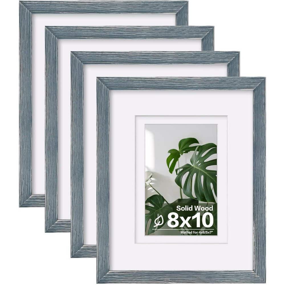 8 x 10 Matted Rustic Blue Wood Hanging Picture Frame (Set of 4) YJ00316 ...