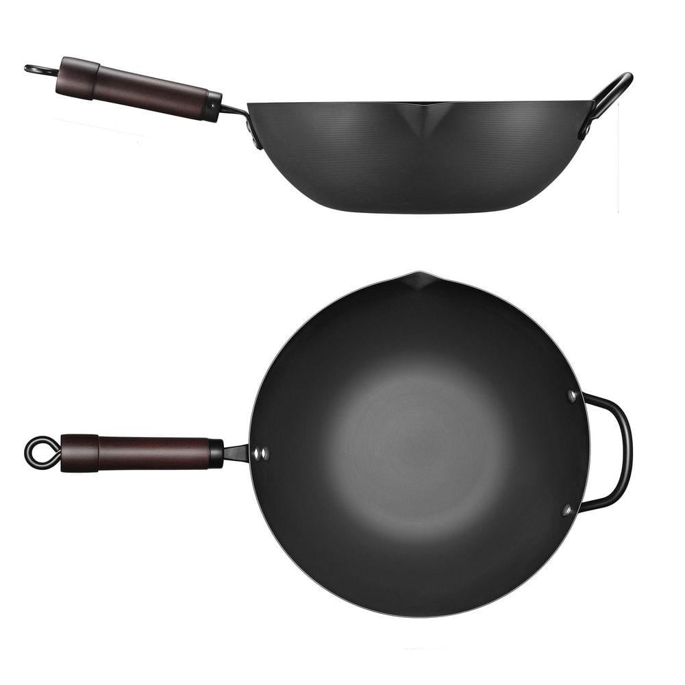 Lynzavix Pre-Seasoned Carbon Steel Wok 13 Inch Flat Bottom Nonstick ...