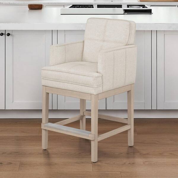 OrangeOne 26 in H Linen Fabric Counter Height Bar Stool Solid Wood ...