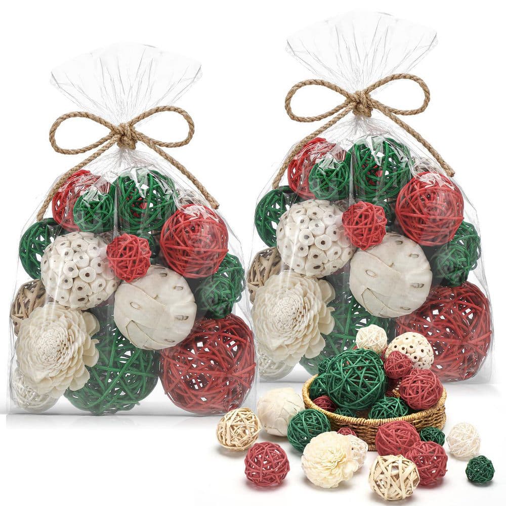 Berries Series Red Green White Spherical Rattan and Cotton 2.5 in. Bowl ...