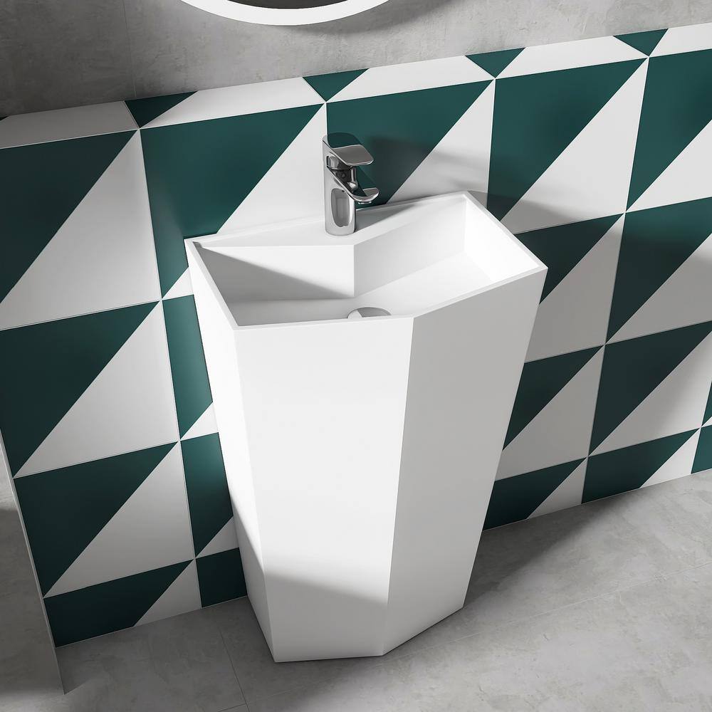 MEDUNJESS 20 in. x 14 in. Rectangle Composite Stone Solid Surface Pedestal Bathroom Sink in ...