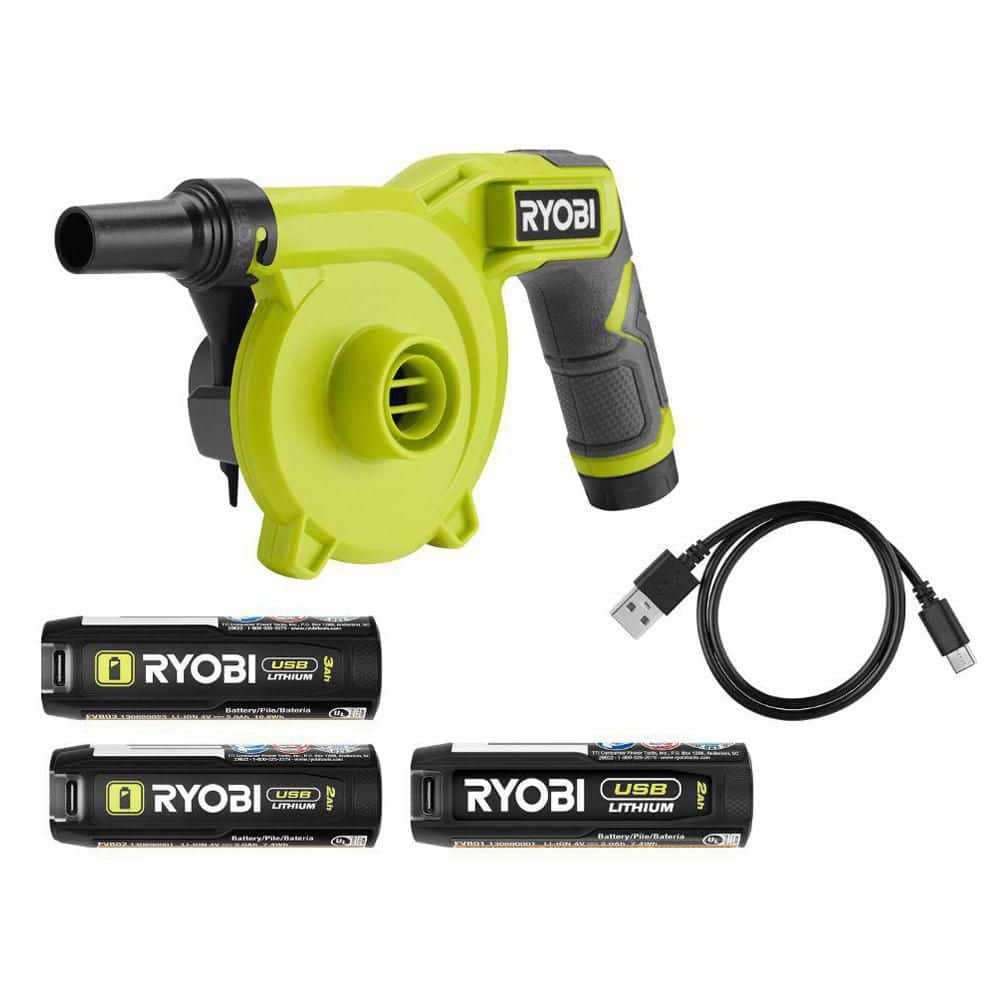 RYOBI USB Lithium Cordless High Volume Inflator Kit with USB Lithium 2. ...