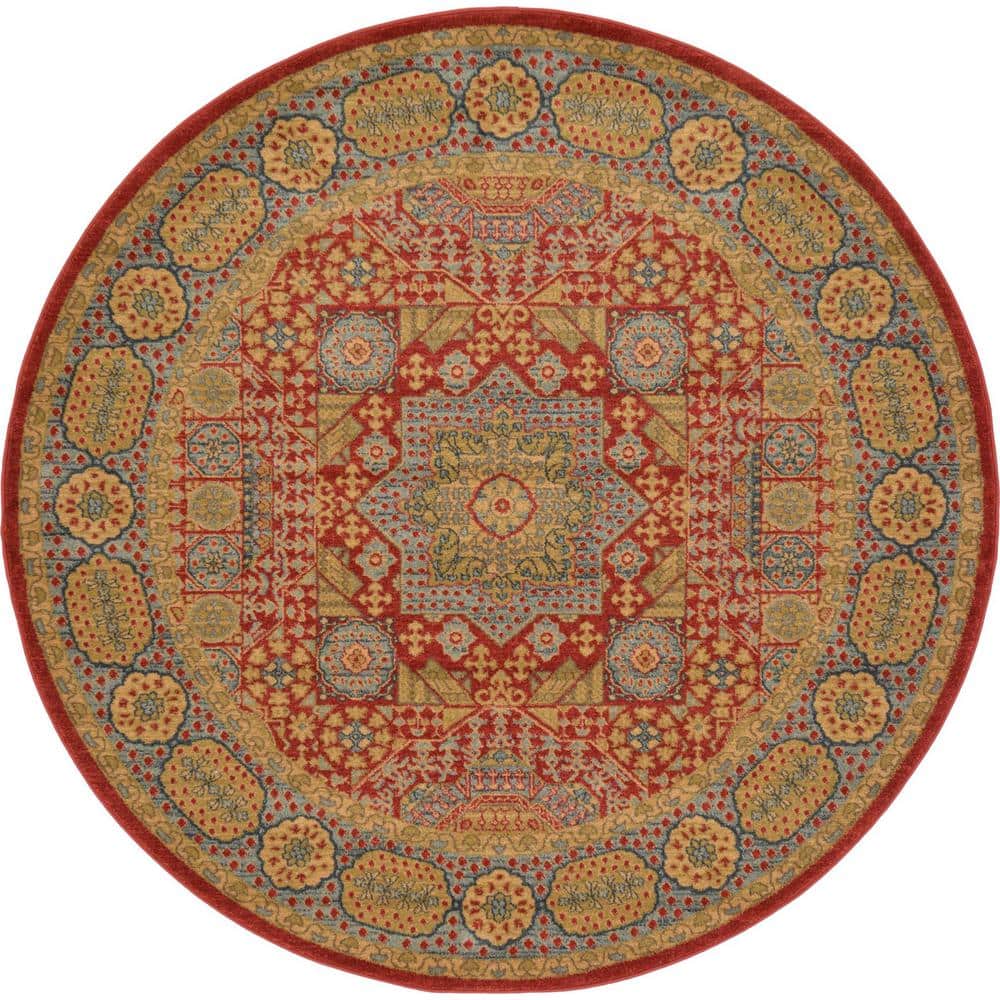 Unique Loom Palace Madison Red 6' 0 x 6' 0 Round Rug 3125683 - The Home ...