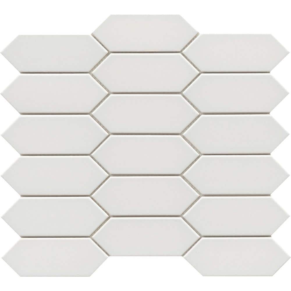 EMSER TILE Catch Gray 11 in. x 13 in. Picket Glossy Porcelain Mosaic ...