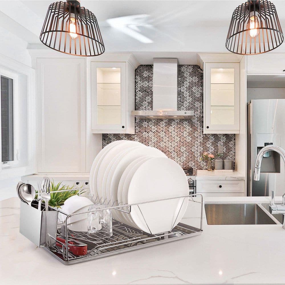 Tahanbath Silver Stainless Steel Standing Dish Rack with Drainboard for ...