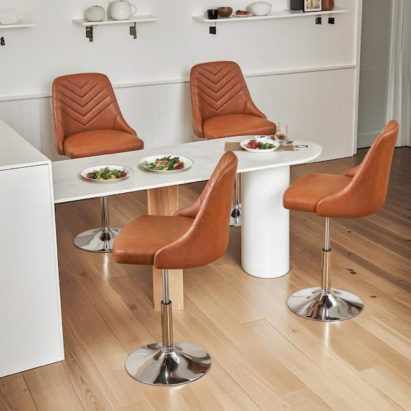 VECELO Modern 360° Swivel Bar Stool Height Adjustable Brown PU Leather ...