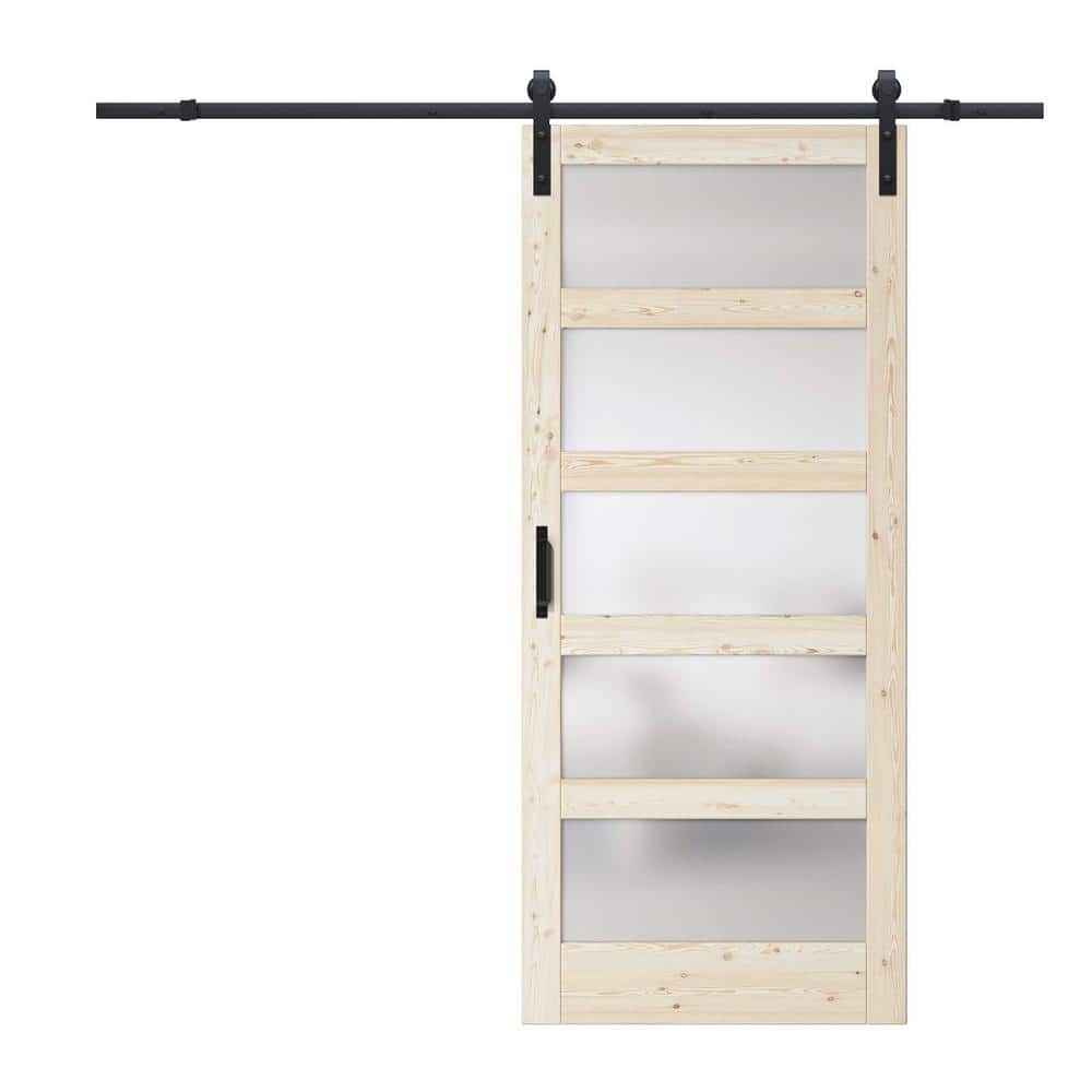 ARK DESIGN 36 in. x 84 in. 5-Lite Tempered Frosted Glass and Solid Pine ...