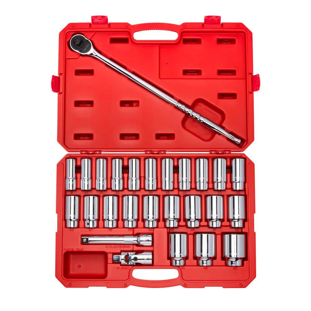 TEKTON 3/4 in. Drive Deep 6-Point Socket and Ratchet Set 19 mm to 50 mm ...
