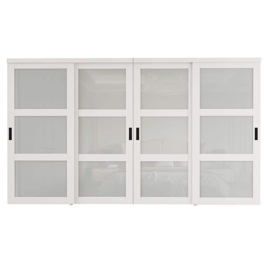 ARK DESIGN 144 in. x 80 in. 3-Lite Frosted Glass White Primed MDF ...