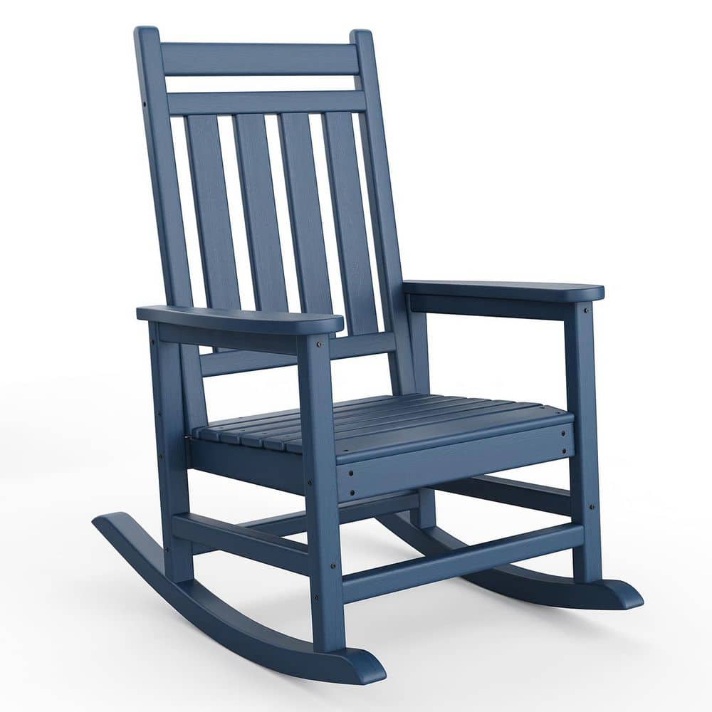 Garvee HDPE Plastic Navy Blue Wood Texture Outdoor Rocking Chair with ...
