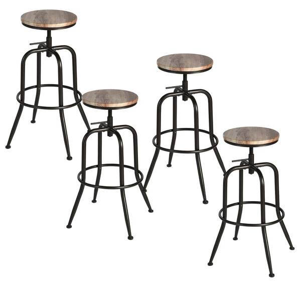 Homy Casa AMA 30 in. Oak Wood Grain Backless Metal Frame Adjustable ...