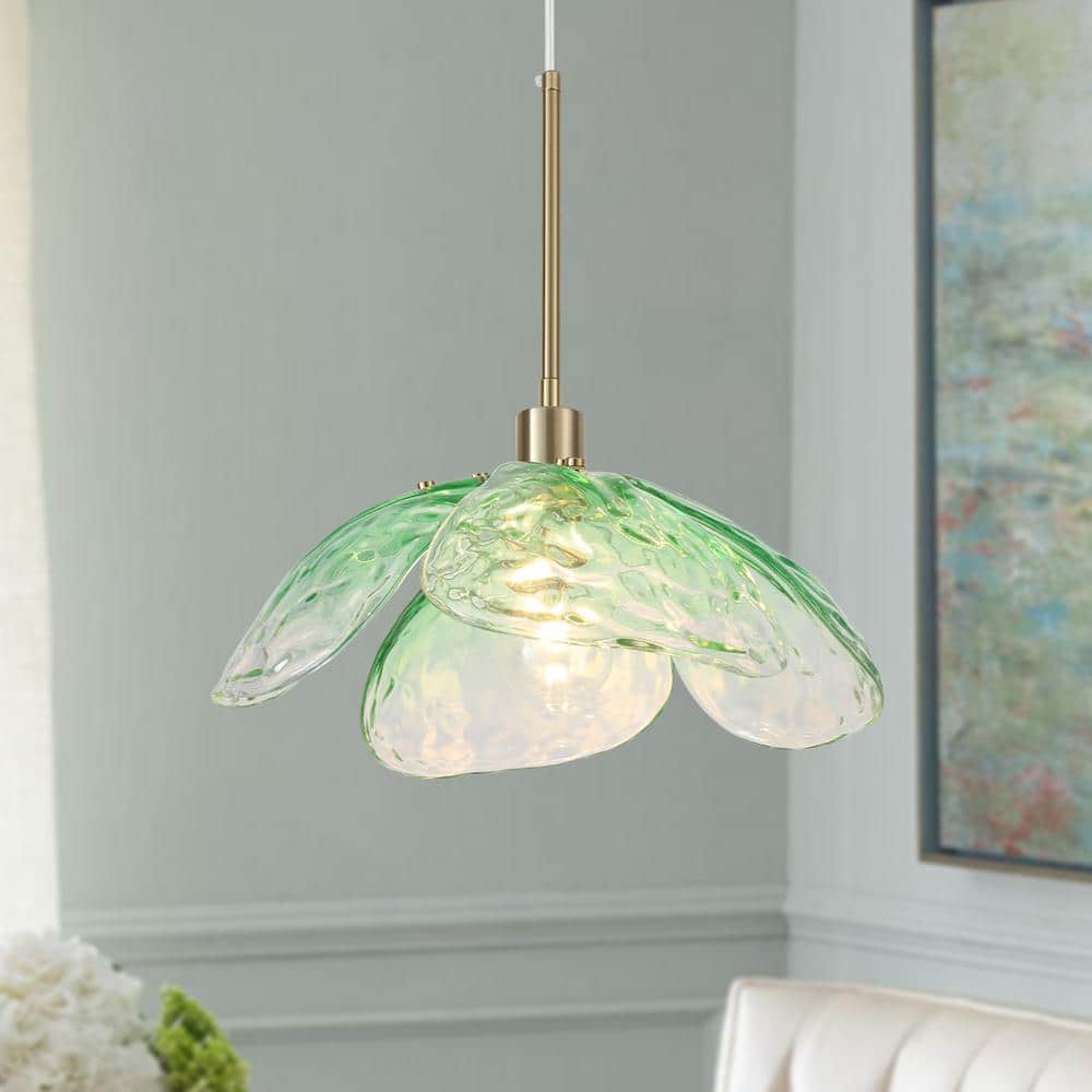 Reviews for LWYTJO 60-Watt 1-Light Green Pendant Light with 4 Leaves ...