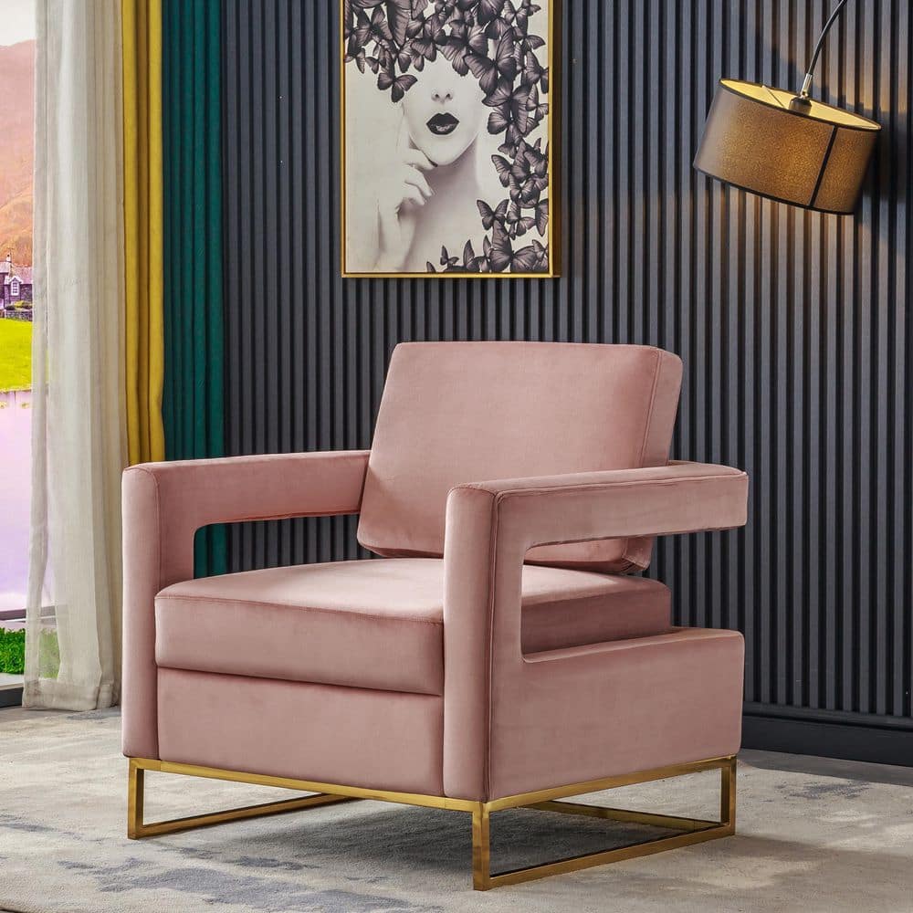 ANBAZAR Pink Accent Velvet Sofa Chair/Open Back Chair Removable Tufted ...