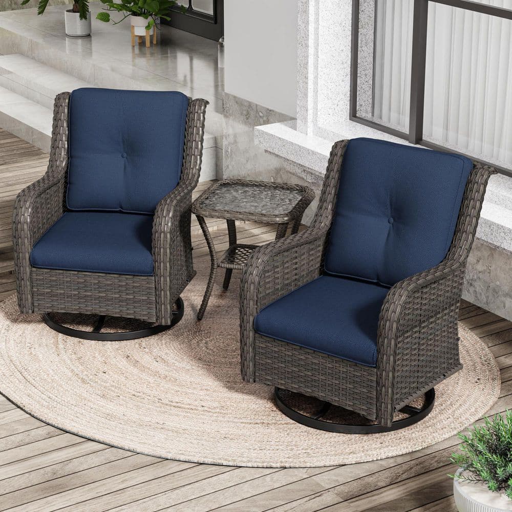 Gardenbee 3-Piece Wicker Swivel Outdoor Rocking Chairs Patio ...