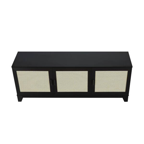 Manhattan Comfort Sheridan Black Modern Cane TV Stand Fits TVs Up to 55 in. with Storage Doors Shelves and Cable Management TV 3GLF BK The Home Depot
