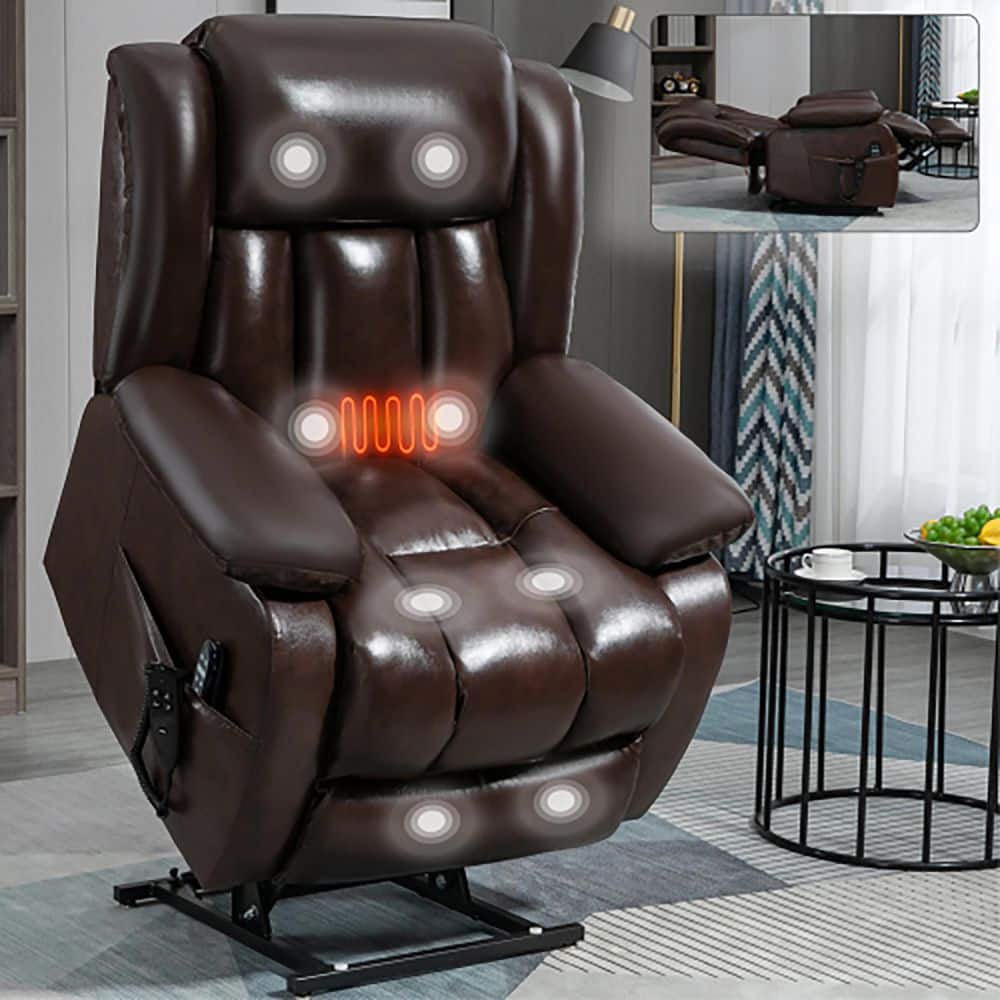 Boyel Living Brown Genuine Leather Power Lift Recliner Chair with 8 ...