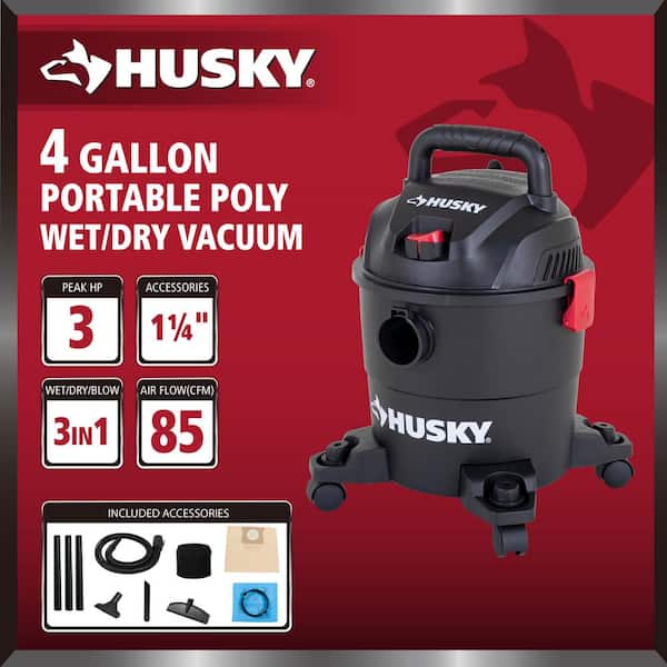 Husky 4 Gallon 3.0 Peak HP Wet Dry Vac Shop Vacuum with Locking Hose ...