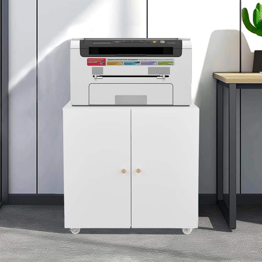 Kahomvis White 19.68 in. H Mobile Printer Stand with Wheels, File Door ...