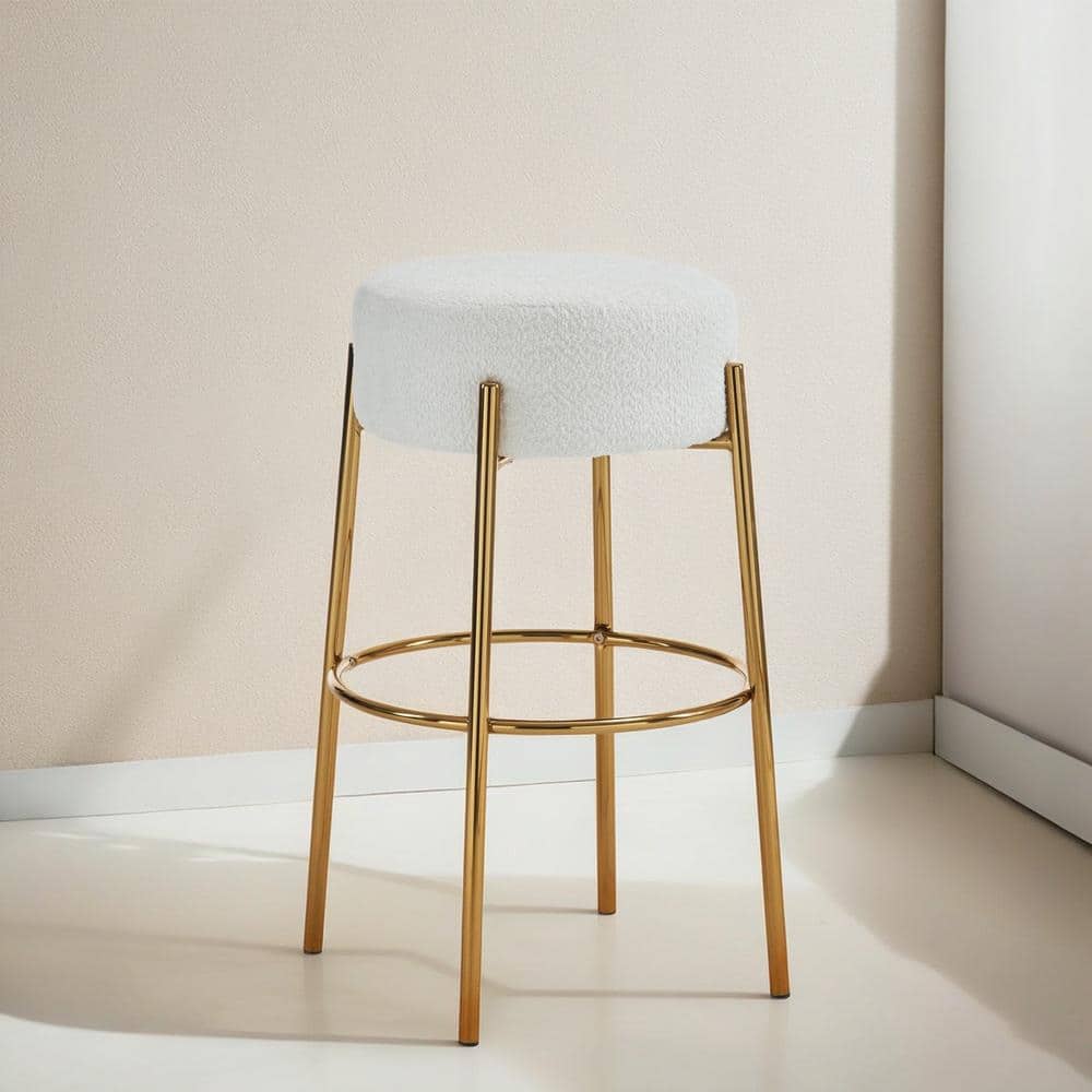 Noble House 30 in. H Beige Backless Metal Round Upholstered Bar Stools ...