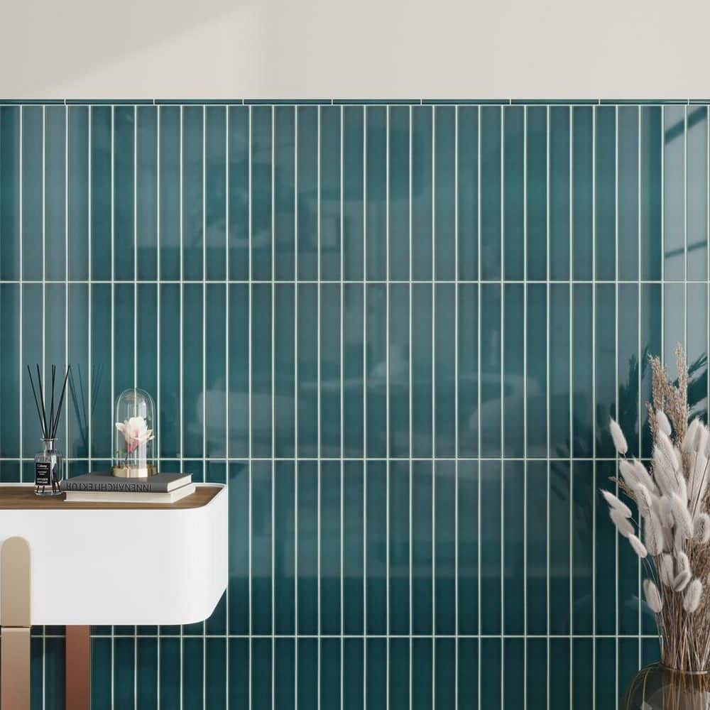 Apollo Tile Horizonte 2 in. x 16 in. Glossy Emerald Petrol Blue Ceramic ...