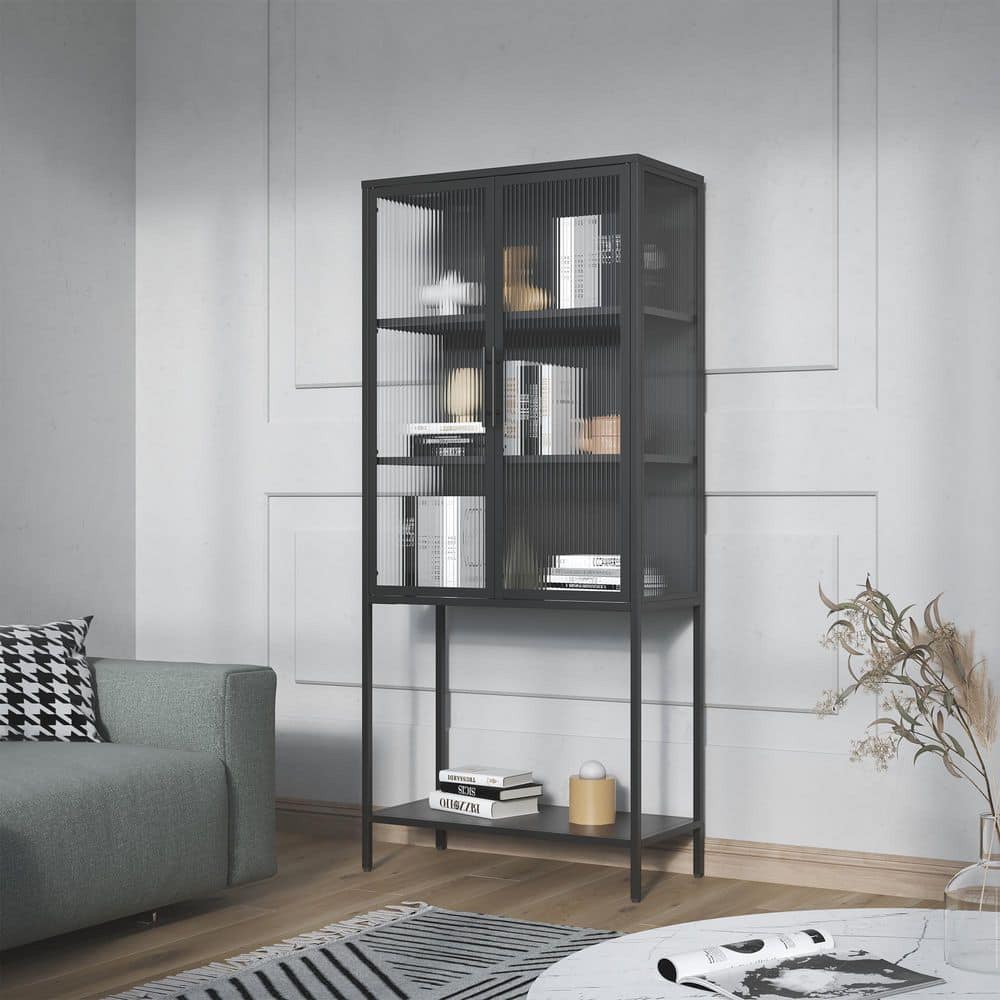Glamour Home Benvolio 70.87 in. Tall" Black Steel 3-Shelf 2-Door ...