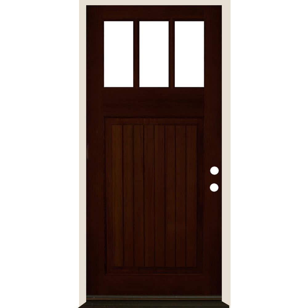 Krosswood Doors 36 in. x 80 in. Craftsman 3 Lite V Groove Red Mahogany ...