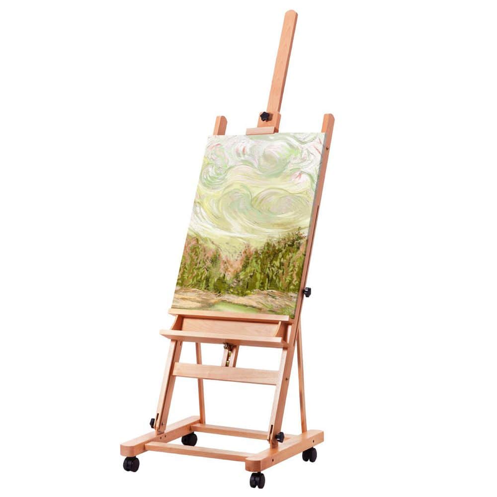 SKYSHALO Studio H-Frame Easel, Holds Canvas Art up to 48 in. Beechwood Artists Easel for ...