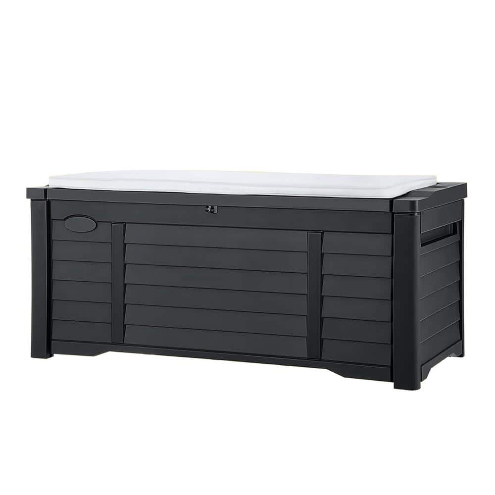 120 Gal. Large Black Resin Deck Box with Cushion and Lockable Lid ...