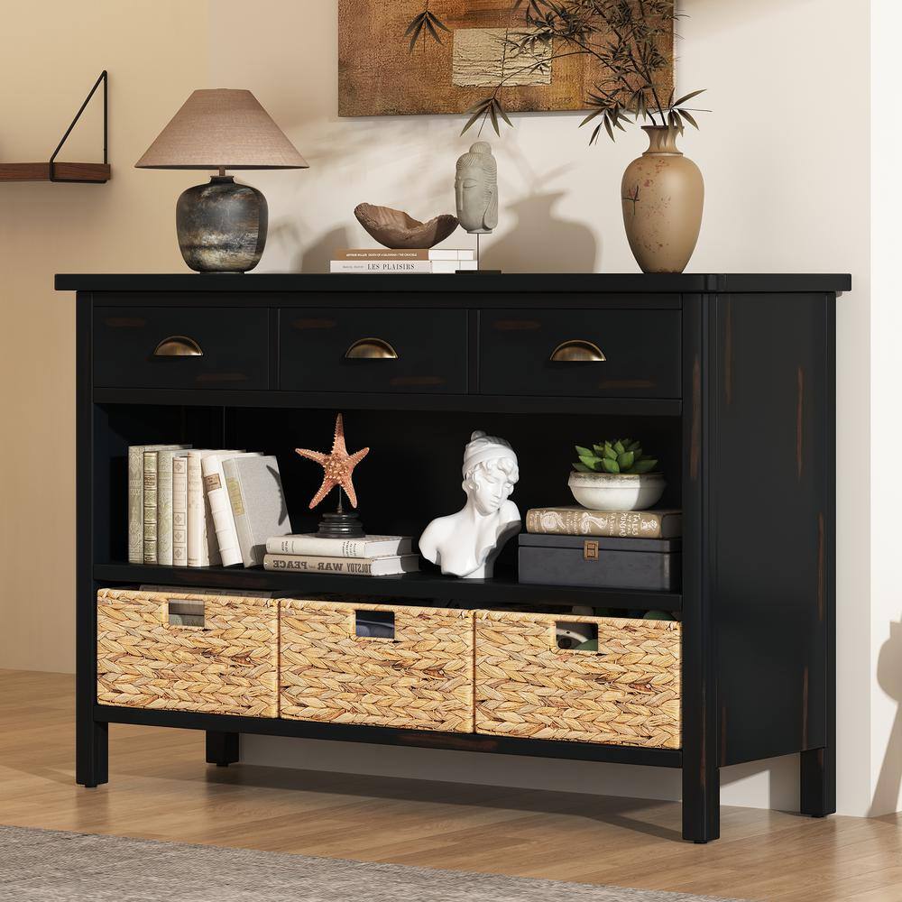 Nestfair 47 in. Espresso Rectangle MDF Console Table with 3-Drawers and ...