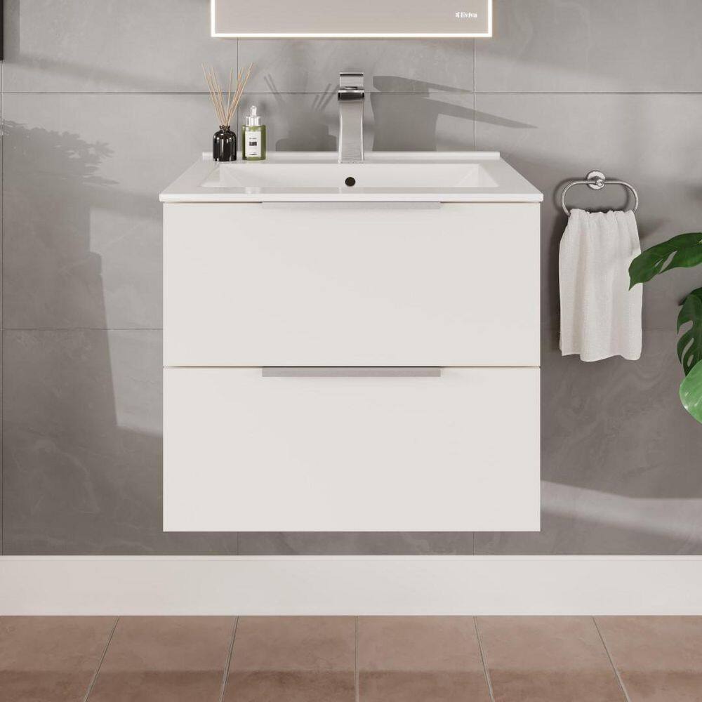 Eviva Galsaky 24 in. Single Sink Floating White Bath Vanity with White ...