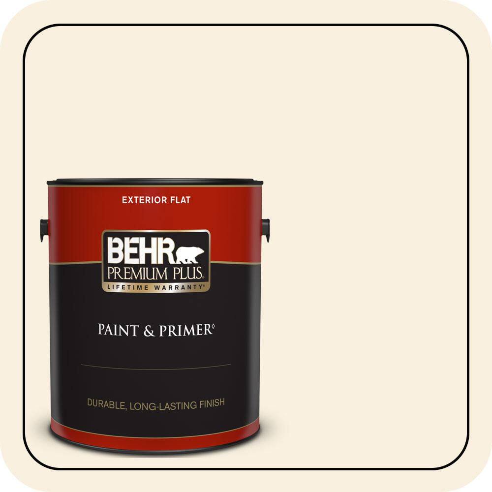BEHR PREMIUM PLUS 1 gal. #350E-1 Moonlight White Flat Exterior Paint ...