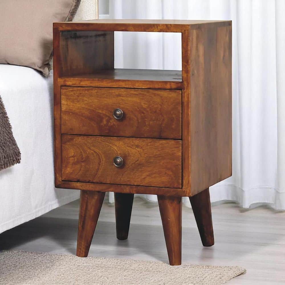 Noble House Csenge Chestnut 2-Drawer Solid Wood Cube Nightstand with 1 ...