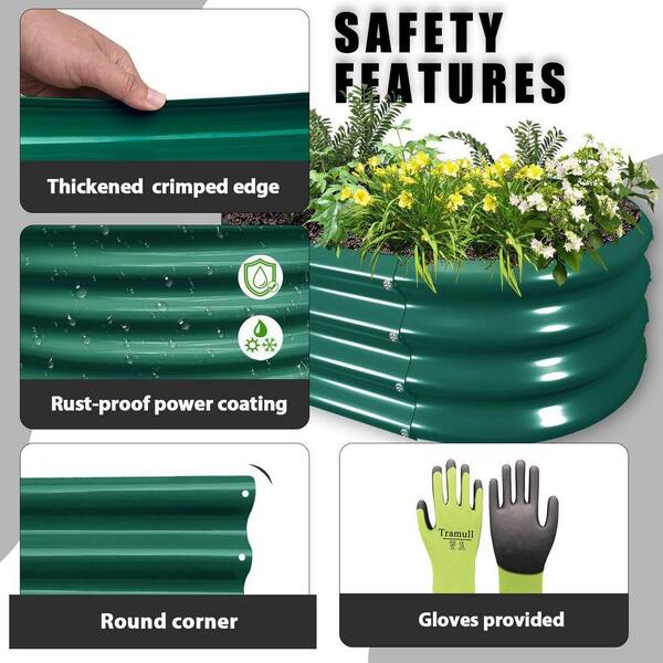 EPIPHANY DOUBLED INC 4 x 2 x 1 ft. Green Oval Metal Raised Garden Bed ...