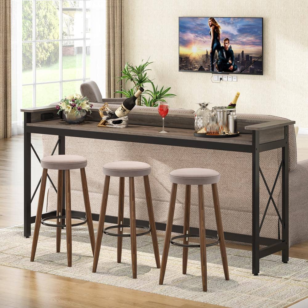 BYBLIGHT Turrella 70.9 in. Gray Rectangle Wood Console Table with ...