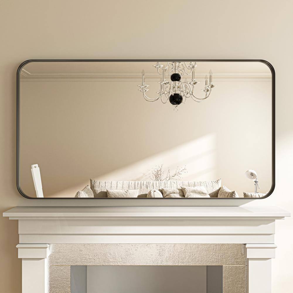 ORGANNICE 55 in. W x 30 in. H Black Aluminum Framed Modern Rounded Wall ...