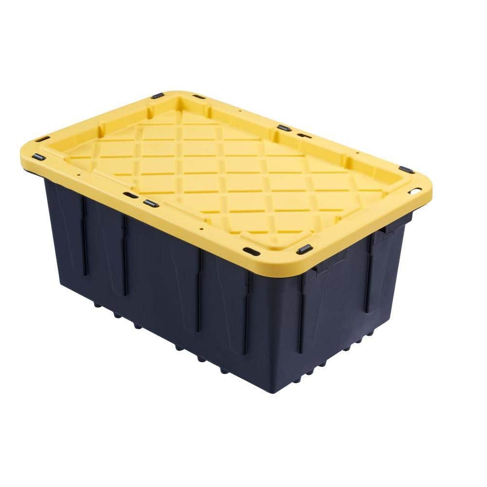HDX 12 Gal. Tough Storage Tote in Black with Yellow Lid SW104 - The ...