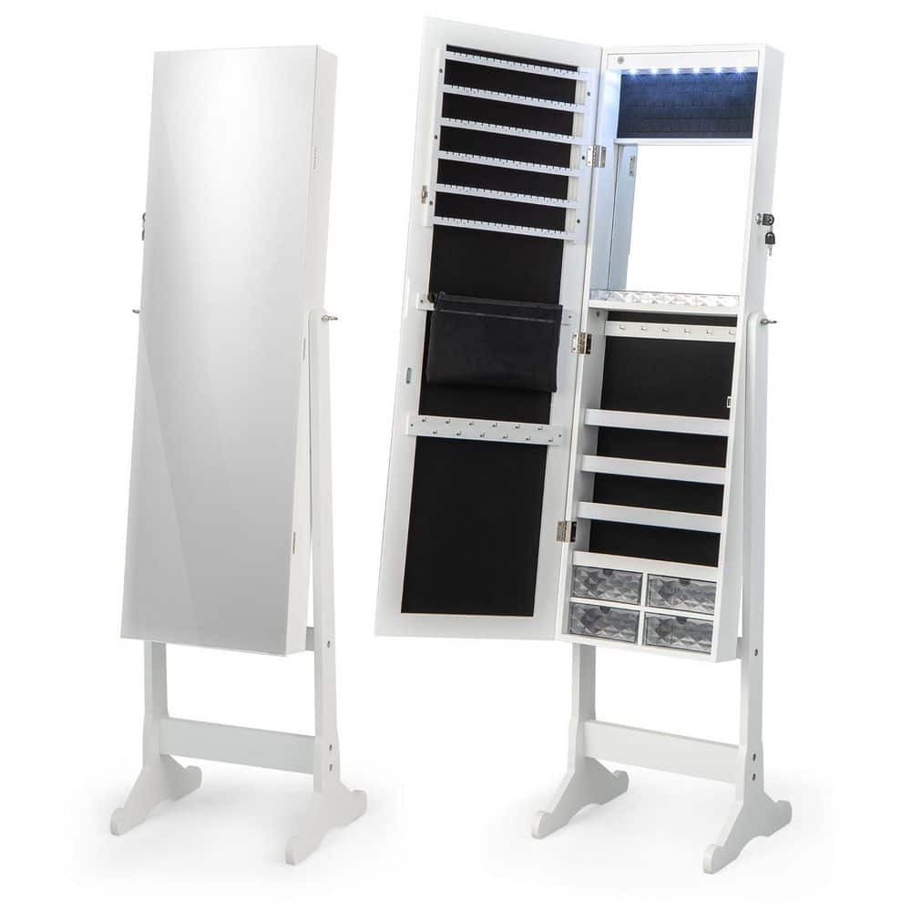 Mecale 16 in. x 62 in. White MDF Freestanding Jewelry Boxes Organizer ...