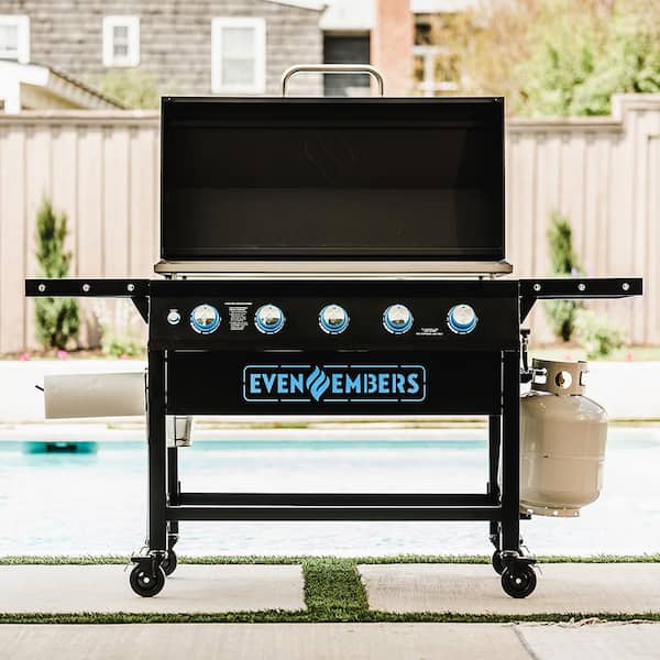 Even Embers 5-Burner Propane Gas Griddle in Black with Lid and Cover ...