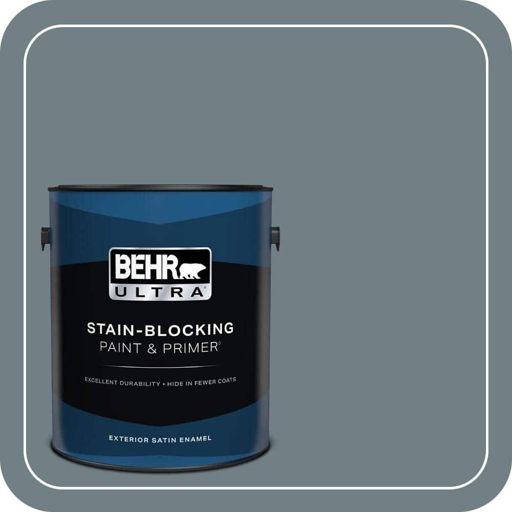 BEHR ULTRA 1 gal. #BXC-48 Courtyard Blue Satin Enamel Exterior Paint ...
