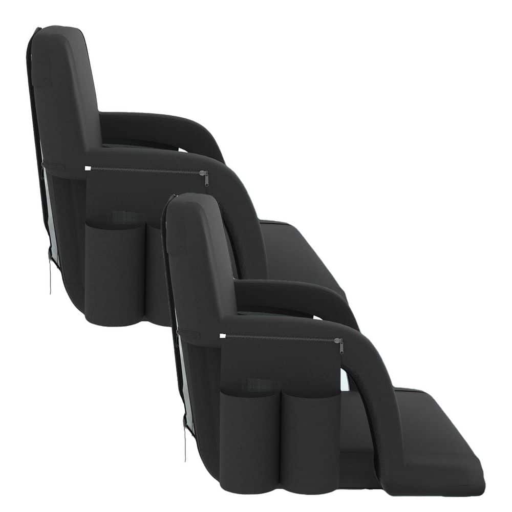 Black Oxford Foldable Reclining Stadium Chair with Adjustable Armrests ...